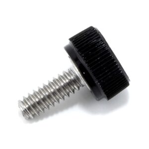 #6-32 x 3/8" thumb screw stainless steel - black knurled round plastic knob - standard/coarse thread thumbscrew - length: 0.375" - proudly built in usa - package of (10)