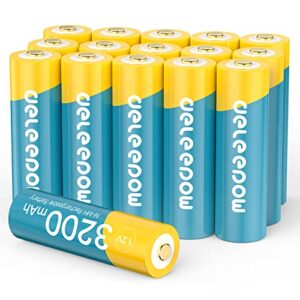 deleepow aa rechargeable batteries 3200mah nimh aa rechargeable batteries 16-pack 1.2v 1200 cycle highly conductive gold-plated anode(only battery)