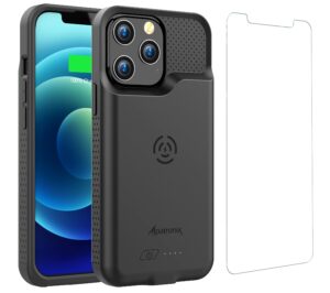 alpatronix battery case for iphone 13 and iphone 13 pro (6.1 inch), strong slim portable protective extended charger cover with wireless charging, carplay, certified connector chip (bx13) – black