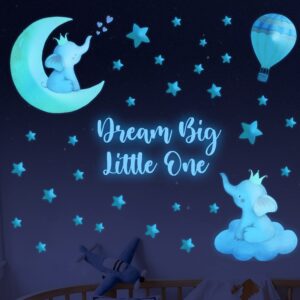 elephant wall stickers glow in the dark elephant decal baby dream big little one boy nursery room wall decor quote wall stickers large watercolor animal decal for kids girl bedroom playroom wall decor