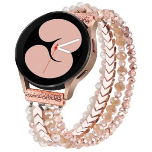 mofree beaded bracelet compatible with samsung galaxy watch7/6/5/4 40/44mm band/active 2,watch 4 classic 42mm 46mm,watch 5 pro 45mm band women,20mm handmade fashion elastic crystal beads bracelet