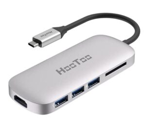 hootoo usb c hub, 6-in-1 usb c adapter with 4k usb c to hdmi, 3 usb 3.0 ports, sd card reader, pd charging port for macbook/pro/air (2018), chromebook, and more usb c devices (grey), silver