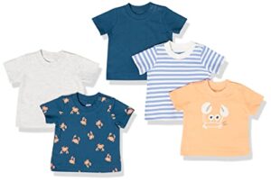 amazon essentials unisex babies' short-sleeve tee, pack of 5, blue sea life, 18 months