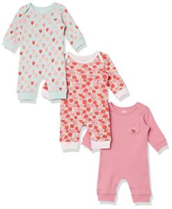 amazon essentials baby girls' long-sleeve coveralls, pack of 3, pink, berry, 12 months