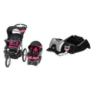 baby trend expedition jogger travel system, bubble gum + baby trend ez flec loc 32 infant car seat base, black