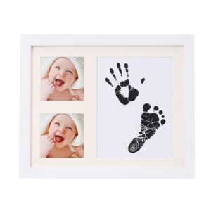 putybudy baby handprint footprint keepsake kit, baby keepsake frames picture frame kit with ink pad baby shower gifts baby milestone picture frames decor for infant boys girls- white frame