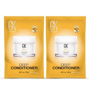 gk hair global keratin deep conditioner masque pack of 2 (0.67 fl oz/20ml) intense hydrating repair treatment mask for dry damaged color treated frizzy hair restoration formula with jojoba seed oils