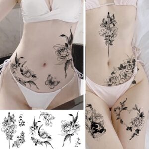 sexy temporary tattoos for women large flower butterfly flower stickers waterproof fake tattoos body makeup tattoo for girls 16 sheets