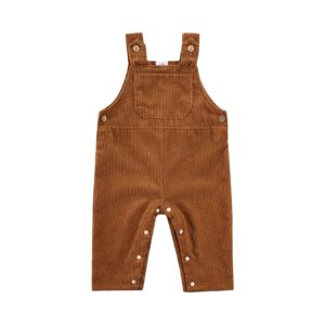 kuriozud toddler baby girl boy corduroy overall solid bib pants suspender trousers with pocket bottom clothes (c-brown, 9-12 months)