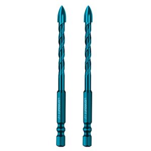 2 pcs 1/2inch (12mm) extra long hex shank concrete masonry drill bit set 4 cutting edges cross spear head carbide drill bit for ceramic tile glass plastic and wood