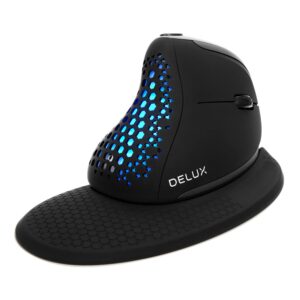 delux seeker wireless ergonomic vertical mouse with oled screen, bt and usb receiver, connect with up to 4 devices, thumb wheel, 4000dpi, programmable rechargeable silent mouse(m618xsd-black)