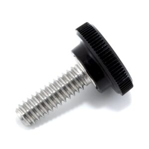 1/4"-20 x 3/4" thumb screw stainless steel - black knurled round plastic knob - standard/coarse thread thumbscrew - length: 0.750" - proudly built in usa - package of (4)