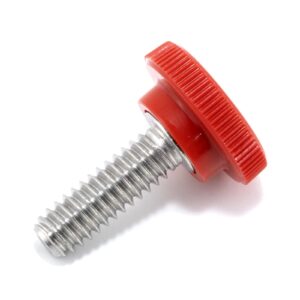 1/4"-20 x 3/4" thumb screw stainless steel - red knurled round plastic knob - standard/coarse thread thumbscrew - length: 0.750" - proudly built in usa - package of (4)