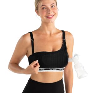 momcozy seamless pumping bra hands free, comfort and great support nursing and pumping bra, small black