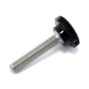 1/4"-20 x 1-1/4" thumb screw stainless steel - black knurled round plastic knob - standard/coarse thread thumbscrew - length: 1.250" - proudly built in usa - package of (4)