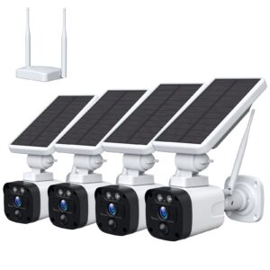 topiacam wireless security camera system outdoor with solar powered for home includes base station and cameras, 3mp night vision with 2-way audio (4 solar camera set)