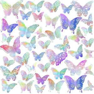 60pcs 3d hollow butterfly wall decals colorful laser silver butterflys wall sticker 5 combinations set diy removable home wall decor for kid girl bedroom living room holiday celebration party wedding