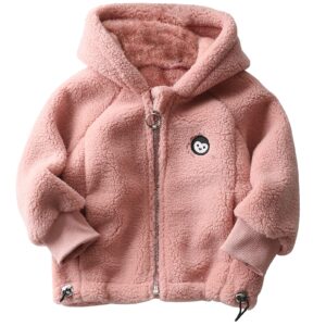 baby soft fleece sweater jacket adorable cartoon fleece jacket long sleeve hooded jacket solid color outwear coat zipper up for 7-8years