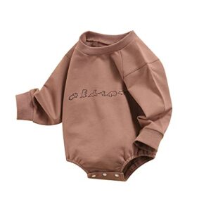 lamuusaa newborn baby girls boys clothes crewneck sweatshirt long sleeve romper bodysuit pullover oversized autumn tops (dinosaur-brown, 0-6 months)