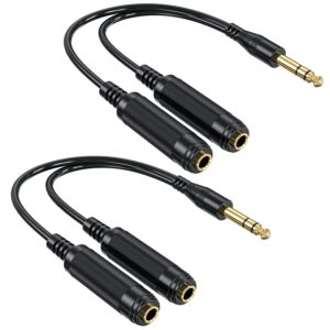 1/4 splitter, 2 pack 6.35mm trs stereo headphone male to 2 female splitter cable, quarter inch y splitter adapter uiinosoo for headphone, speaker, guitar, amplifiers, mixer, 6 inch