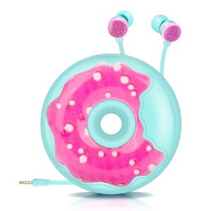 anruk cute donut earbuds for kids, kid size wired earbud & in-ear headphones with microphone and lovely earphones storage case gifts for school girls and boys (cut blue)