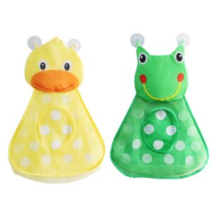 wmlbk duck and frog hanging storage bag-2pcs bath toy tidy storage-net suction cup bag-mesh shower bathroom organizer