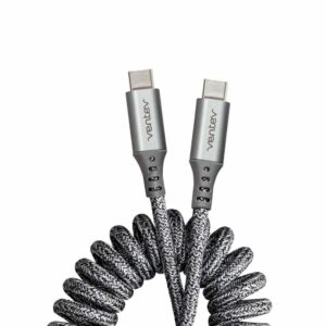 ventev helix 3ft expandable usb c to usb c cable | fast charging cable for iphone 16/16 pro/15, macbook, ipad pro, pixel 9, samsung s25 | no tangle cord for fast charger, crafted for the car, gray