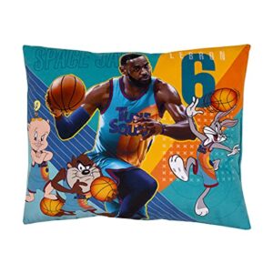 warner brothers space jam blue, orange and teal looney tunes super soft decorative throw pillow