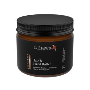 bahawat hair & beard butter for men leave-in conditioner - tobacco & vanilla - strengthen & soften while relieving itch – made in usa -organic natural ingredients | the best beard butter - 2 oz.