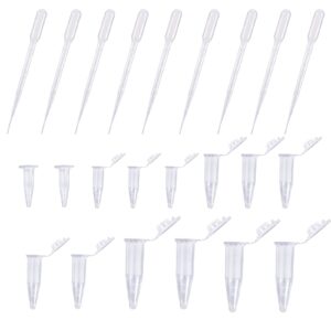 hjyzy 200pcs 0.2/0.5/1.5ml clear plastic graduated microcentrifuge test tubes with attached lid 3ml calibrated pipette dropper plastic disposable transfer pipettes