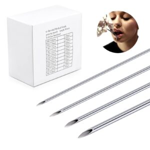 jiesibao 50pcs mixed body piercing needles, 12g 14g 16g 18g 20g stainless steel sterile disposable ear nose navel nipple lip piercing needles