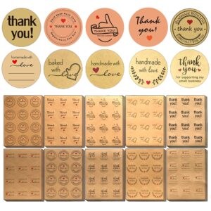 thank you stickers | 600 labels per | 1.5" round | 10 style designs vintage yellow kraft sticker for christmas thanksgiving birthdays party weddings giveaways, perfect for small business gift bags