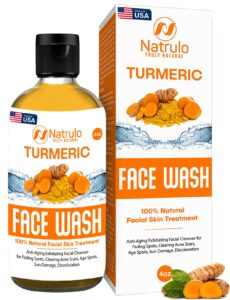 natrulo turmeric face wash, 4oz clear skin liquid soap – 100% natural anti aging exfoliating turmeric facial cleanser for fading spots, clearing acne scars, age spots, sun damage, discoloration