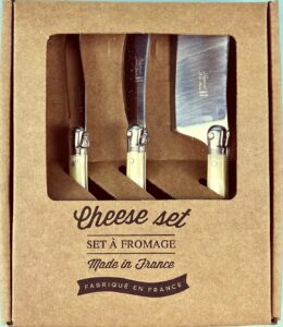 mini cheese knife set - pale horn, set of 3 utensils, boxed