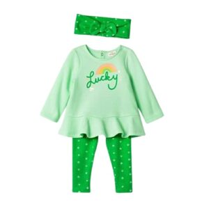 cat & jack baby girls' 3pc knit long sleeve top & bottom set with headband (green, 12m)