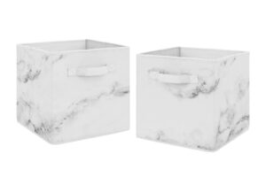 sweet jojo designs marble foldable fabric storage cube bins boxes organizer toys kids baby childrens - set of 2 - grey, black and white gender neutral abstract chic