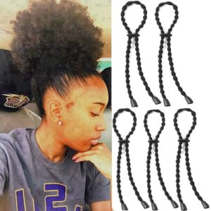 feezent afro puff drawstring ponytail ties adjustable length hairband for short kinky curly hair bun hair ties for afro long cushioned headband ties for women with thick, no-slip design (a-black-5pcs)