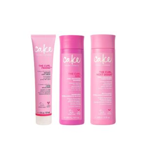 cake beauty curl friend curl defining shampoo, conditioner & cream set - avocado & argan oil curly hair products - anti-frizz, cruelty free & vegan gift set