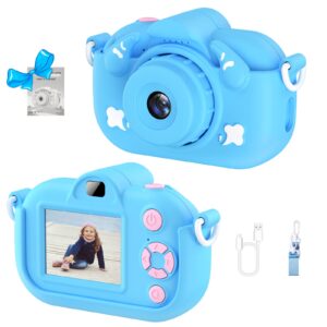 wednkoly upgrade selfie kids camera, christmas birthday gifts for boys girls age 3-9, hd kids digital video camera for toddler portable toy for 3 4 5 6 7 8 years old girl - blue