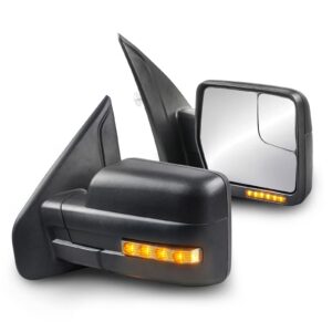 mostplus power heated towing mirror compatible with 2004-2014 ford f150 f-150 power heated mirror w/sequential turn light, puddle light, dural beam (black)