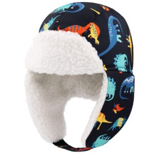 winter trapper hat for boys girls waterproof warm baby toddler ushanka fleece beanie hats for 6m-6t (navy dinosaur, 2-4t)