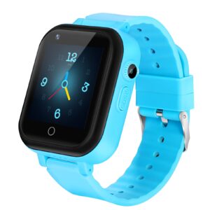 4g watch phone for children, kids smart watch, 2-way calls, gps location, ip67 waterproof, messages, school mode, sos, video calls, camera, remote control, torch, pedometer smartwatch (concise blue)