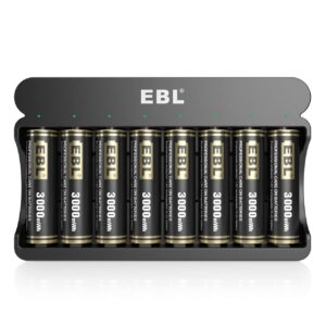 ebl 8 pack rechargeable aa batteries ni-zn 3000mwh with 8 bay ni-zn battery charger - 1.6v double a battery high performence battery and aa aaa ni-zn battery charger