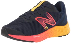 new balance boy's fresh foam arishi v4 hook and loop running shoe, team navy/electric red/egg yolk, 2 little kid