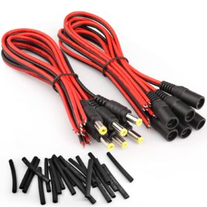 18awg dc power cable, 6 pairs dc power pigtail cable wire, 12v 5a male & female connectors, suitable for cctv security cameras and lighting power adapters(5.5mm x 2.1mm, 6 pairs)