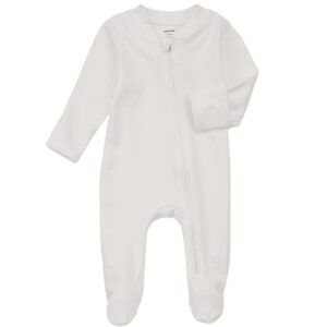 aablexema organic cotton baby footies pajamas with mittens - neutral newborn infant zip up sleep play(white,newborn)