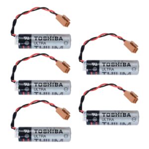 5-pack er6v/3.6v 2400mah plc lithium battery, er6vc119a/er6vc119b with brown plug for m64 system