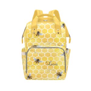 yeshop bee honey yellow personalized diaper bag backpack tote with name,custom travel nappy mommy bag backpack for baby girl boy gift, 10.83x6.69x15 inch