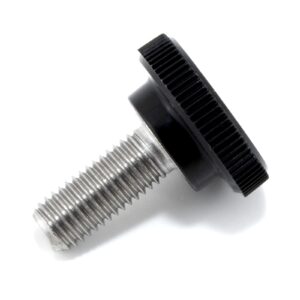 1/4"-28 x 5/8" thumb screw stainless steel - black knurled round plastic knob - fine thread thumbscrew - length: 0.625" - proudly built in usa - package of (4)