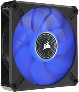 corsair ml120 led elite, 120mm magnetic levitation blue led case fan with airguide, single pack, black